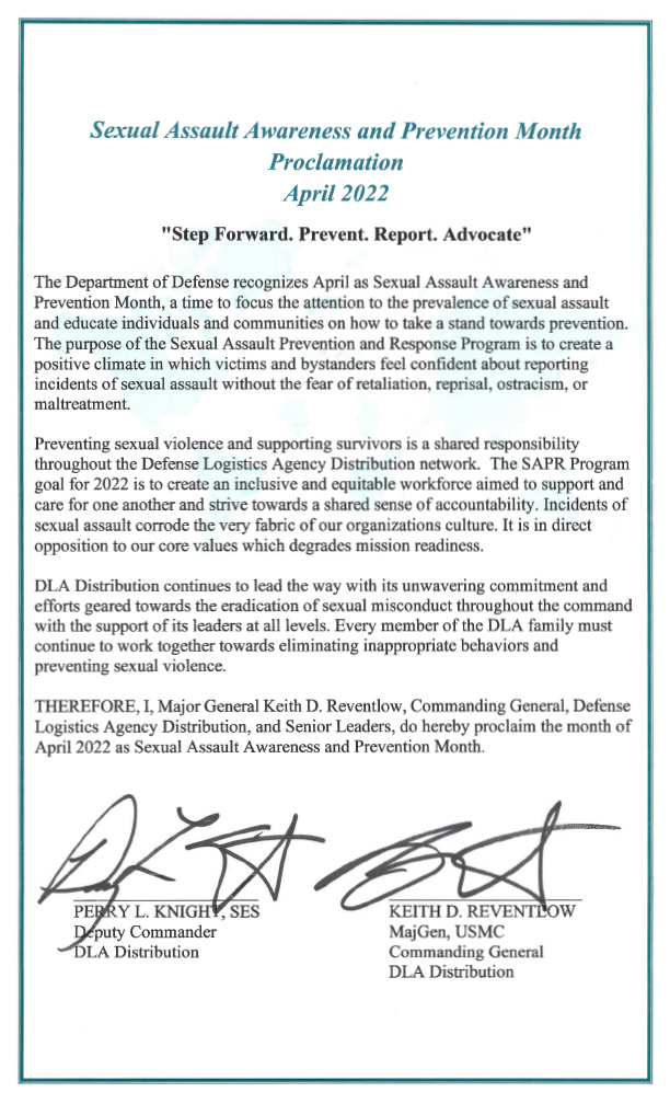 DLA Distribution leadership signs sexual assault prevention ...